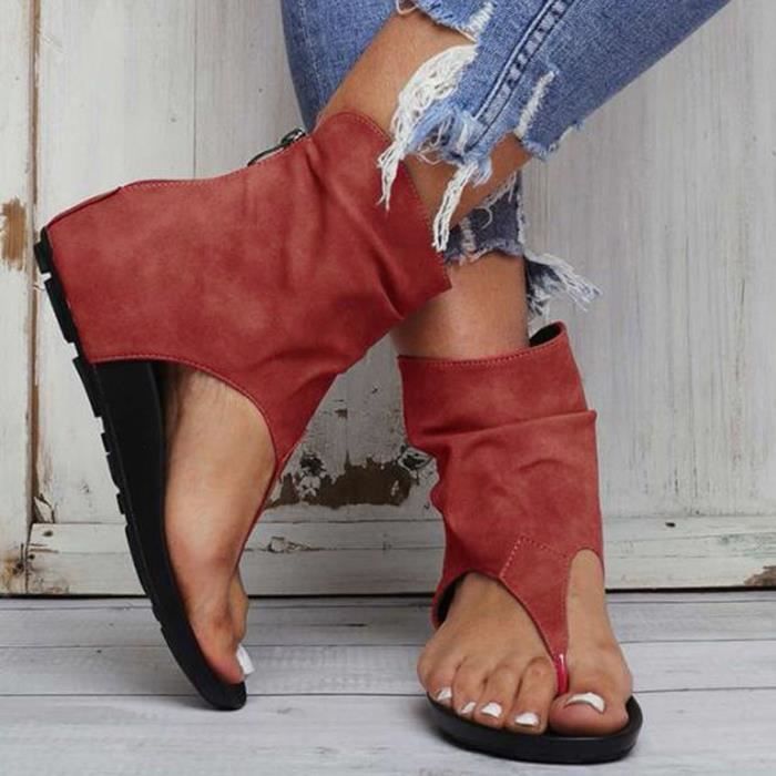 Sandales plates Femmes d'été en daim à bout ouvert sandales respirantes ...