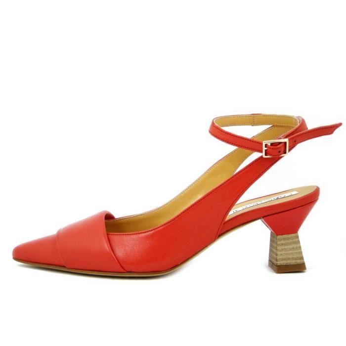 Escarpin Femme - OSVALDO PERICOLI - Cuir Souple Rouge - Talon Bobine ...