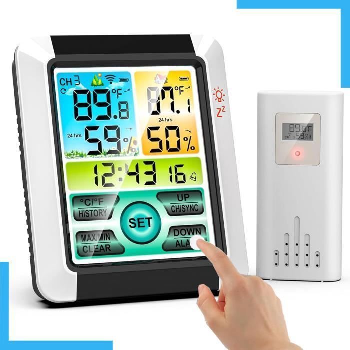 Station Meteo Interieur Exterieur Sans Fil - MAXLABER - Thermomètre et Hygromètre - Ecran Rétro ...
