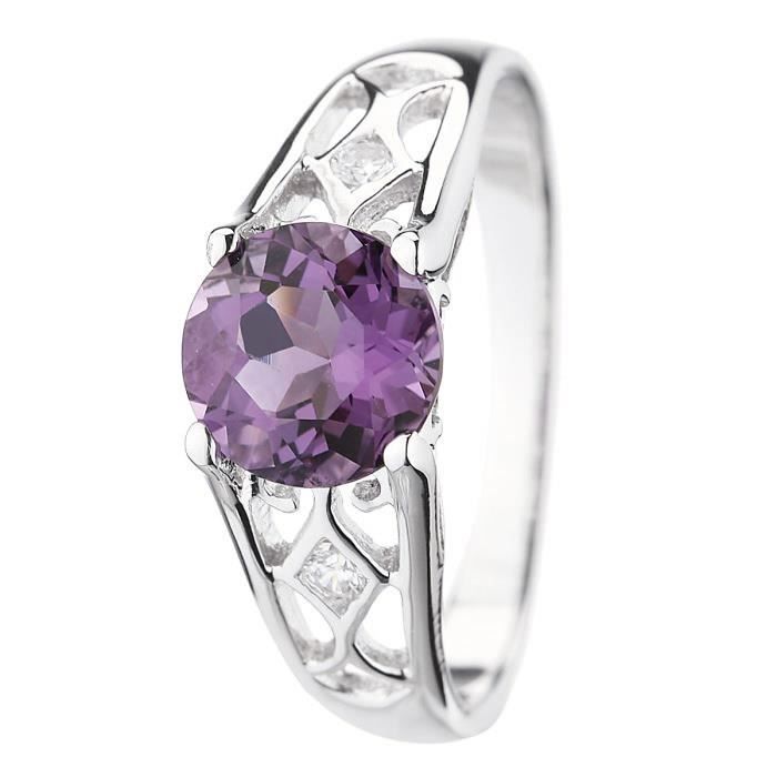 REVONI Bague Argent 925° Améthyste et Oxydes de Zirconium Femme Argenté ...