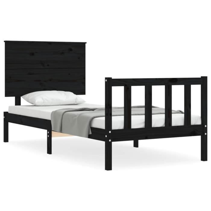 Cadre de lit - QQMORA - SPL2037 - Bois massif - Noir - 1 place ...