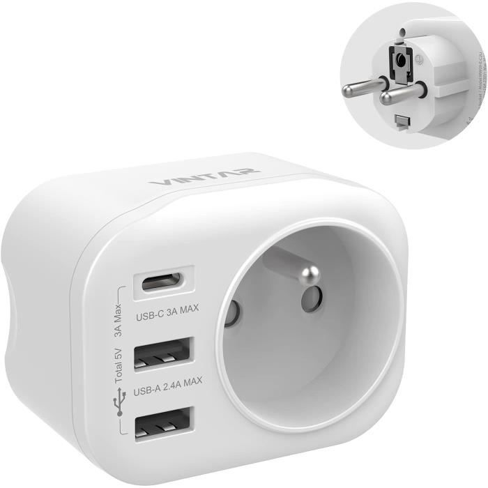 Prise Usb Multiple, 4 En 1 Multiprise Murale Avec 2 Usb-A Et 1 Usb-C 3A ...