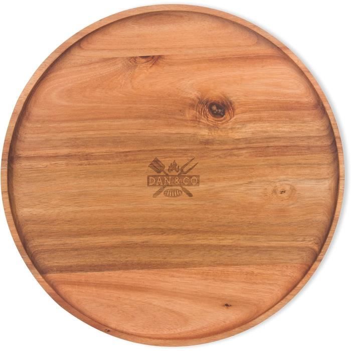 Grand plateau en bois d'acacia - 30 cm - Plateau rond en bois - Plateau de service multifonction ...
