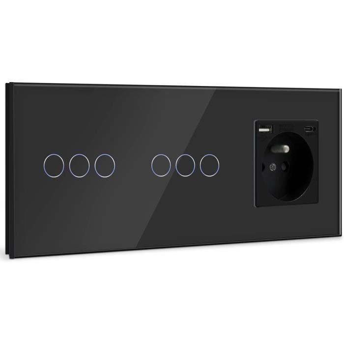 Interrupteur Tactile Double Avec Prise Murale Usb Et 1 Type C,Noir 3 ...