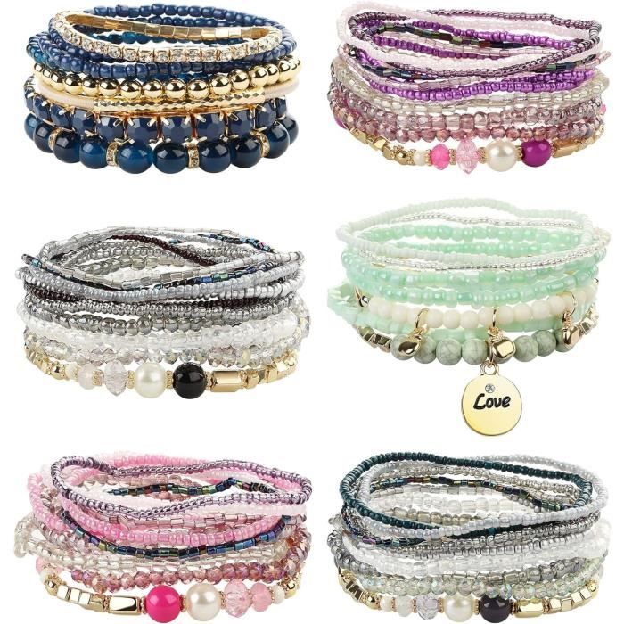 Sets De Bracelets De Bohème Empilables Pour Femmes 6 Sets De Bracelets De Bohème Extensibles ...