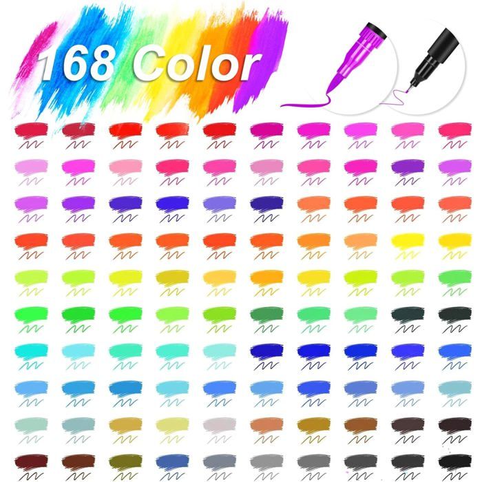 Feutres Coloriage Adulte,168 Stylos à Colorier Stylos Pinceaux à Double ...