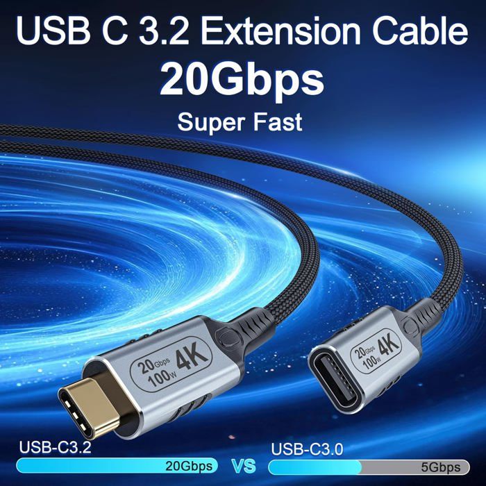 TRAHOO-Rallonge USB c, USB c Femelle vers Male rallonge usbc 3.2 100W ...