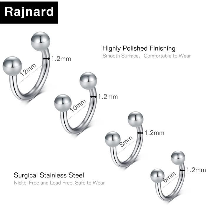 Piercing Nez Anneaux Piercing Septum 16G 8-10-12Mm Acier Chirurgical ...