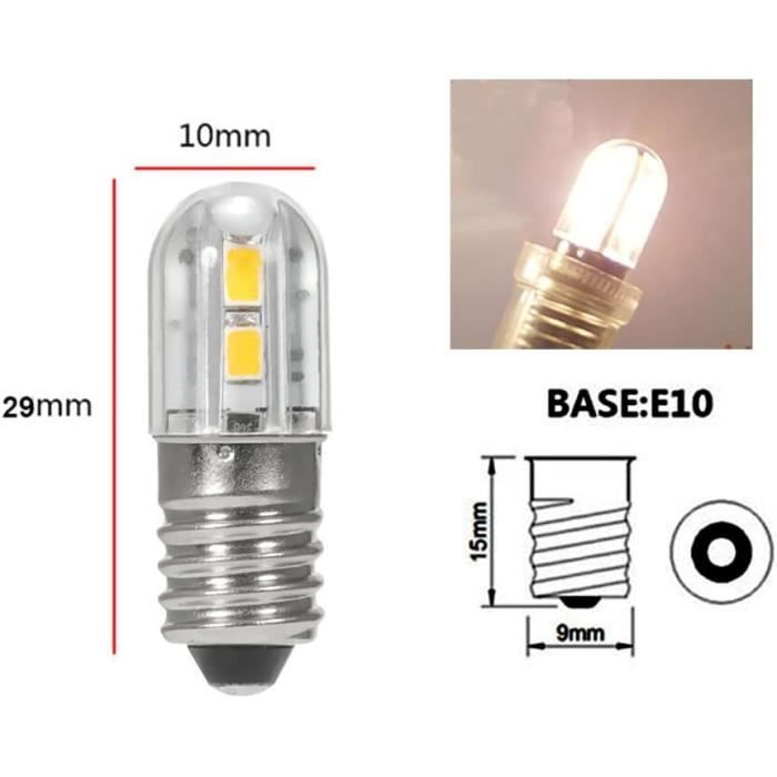 Lot de 4 ampoules LED E10 6 V avec culot à vis 2835 4 puces SMD - Mise à niveau jaune - Pour ...