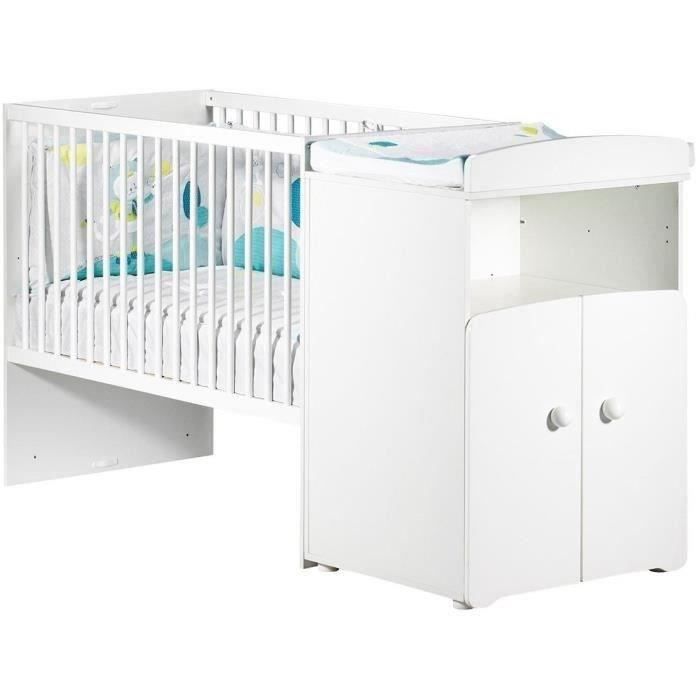 Lit bébé combiné évolutif - BABY PRICE - Basic - Blanc - Bouton cœur ...