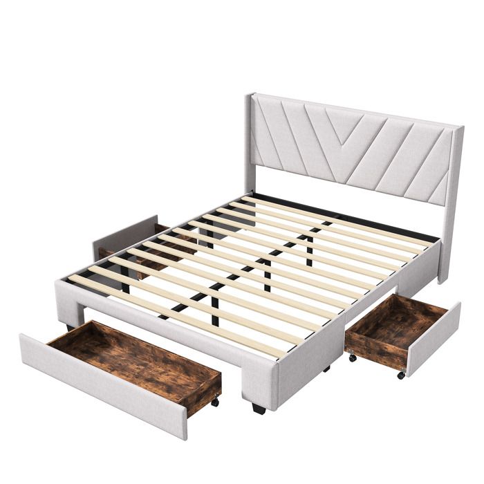 Lit double 160x200 cm avec 3 grand tiroirs - Lit adulte rembourré avec ...