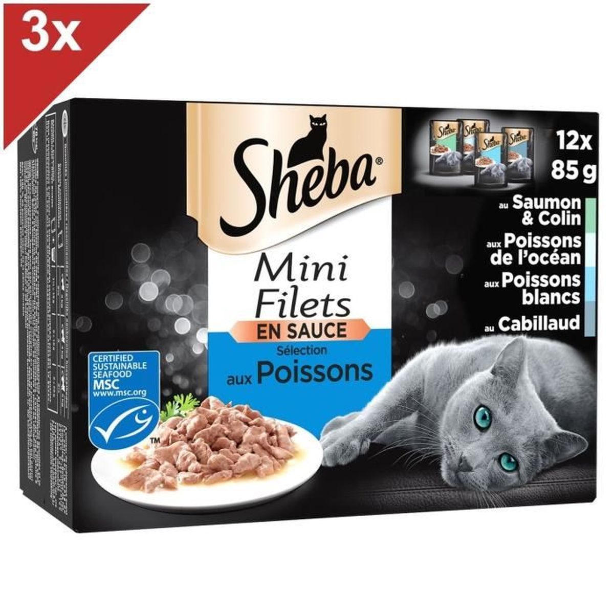 SHEBA Mini Filets 36 Sachets fraîcheur coffret océan sauce pour chat ...