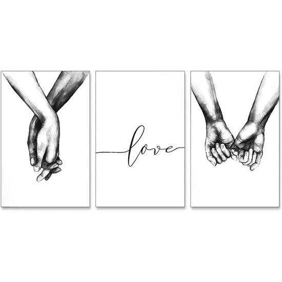 3 Affiches Noir Et Blanc Tenant Par La Main Citation Amour Murale Motif ...