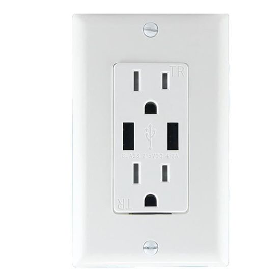 Prise murale - 2USB Type 15A - Prise de courant murale blanche pour PC ...