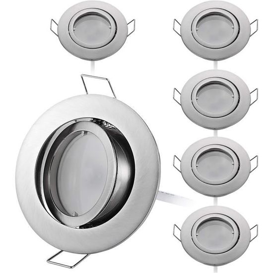 Lot De 6 Spot Led Encastrable Complete Alu Brossé Lumière 220V Blanc Neutre 4000K 5W Eq.50W ...
