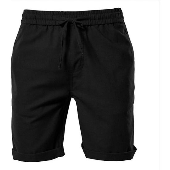 Short Homme en Lin et Coton Noir - Respirant et Confortable - Taille ...