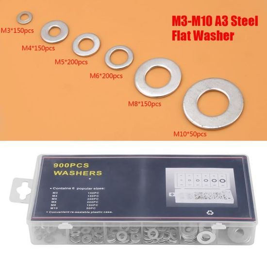 Rondelle En Acier 900 pcs M3-M10 A3 Acier Rondelle Plate Rondelles ...