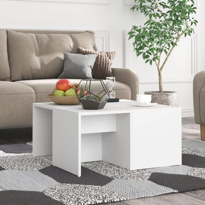 BEAU Lot de 4 Tables basses gigognes - Bouts de canapé blanc 33x33x33 ...