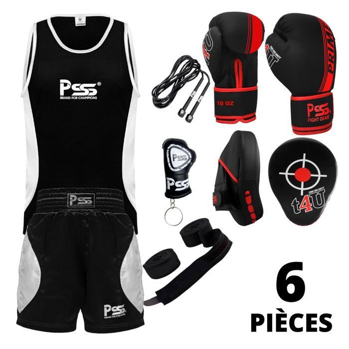 Ensemble Boxe Enfants - PSS - Kit 6 Pièces - Noir/Rouge - 3-14 Ans ...