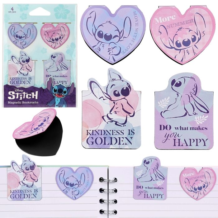 Stitch DISNEY SET 4 pièces, marque-page MAGNÉTIQUE pour livre, marque ...