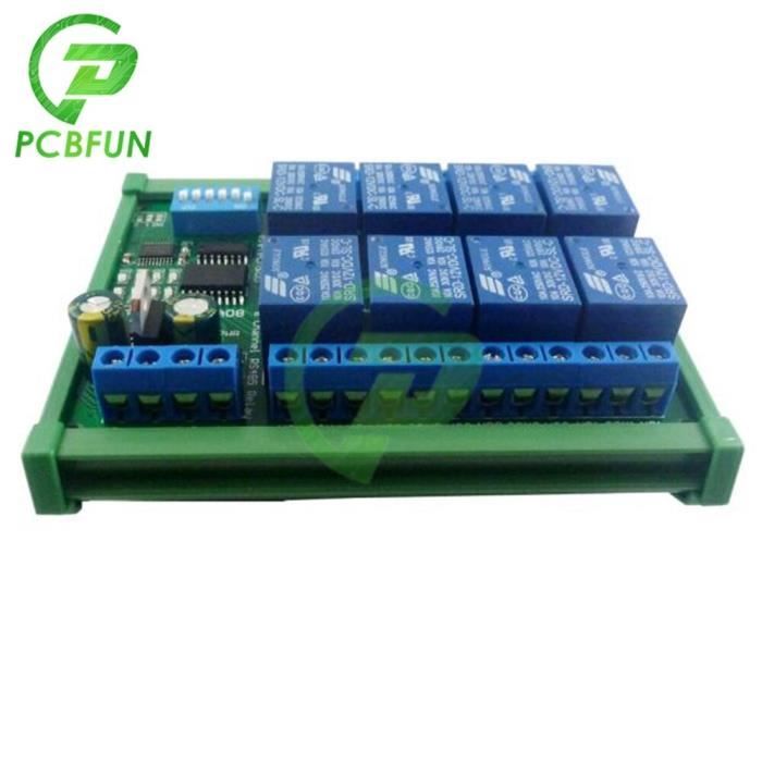 Module de relais RS485 pour Modbus RTU DC 12V 10A 8 canaux CH DIN Rail ...