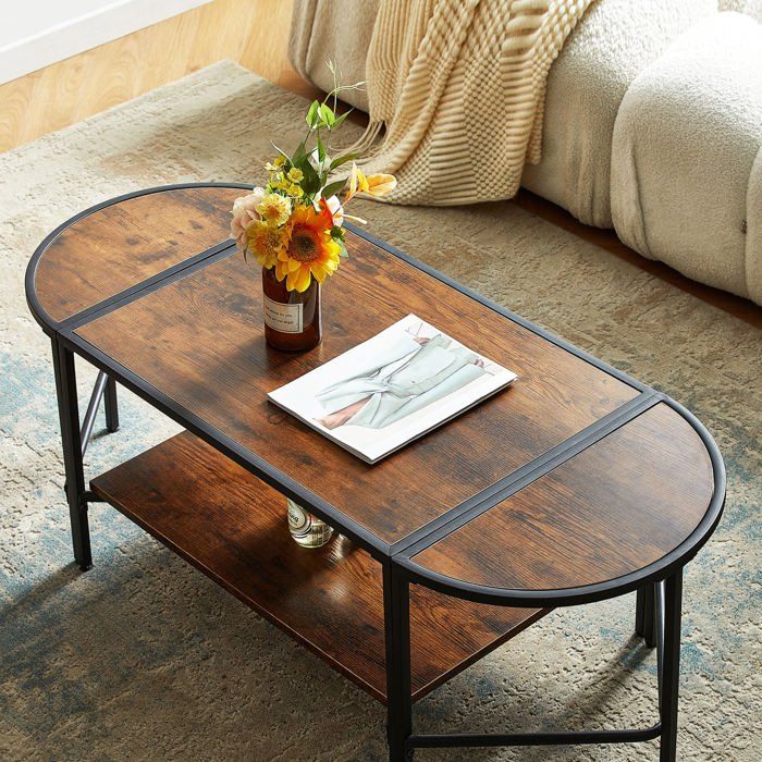 Table basse salon industrielle Double Couche, table basse combinée, MDF ...