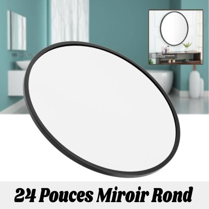 HEG 60 x 60 cm Miroir rond mural en verre de haute qualité noir -cadre ...