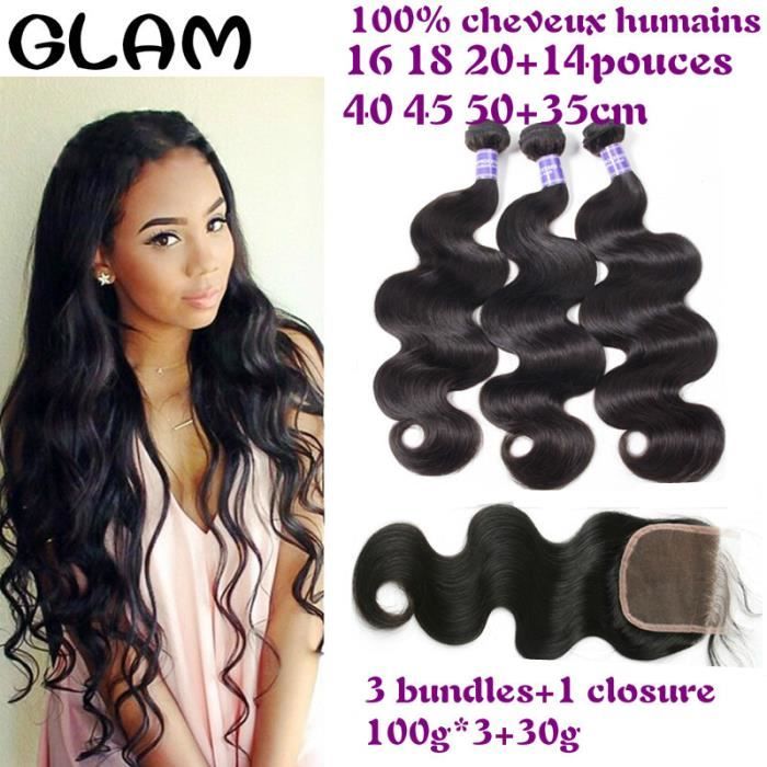 3 tissage bresilien avec closure ondulé 7A 100g-p cheveux naturels ...