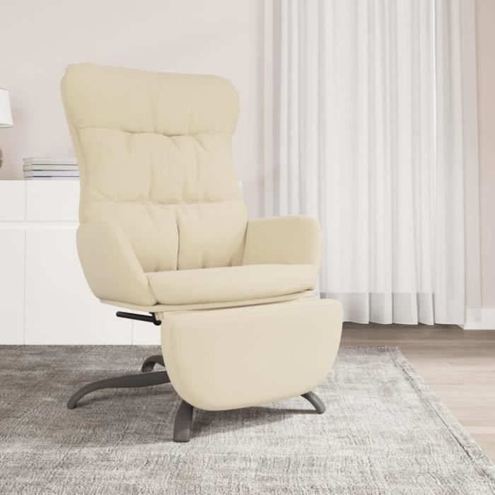 KEENSO Chaise de relaxation avec repose-pied Crème Tissu AB3097596 ...