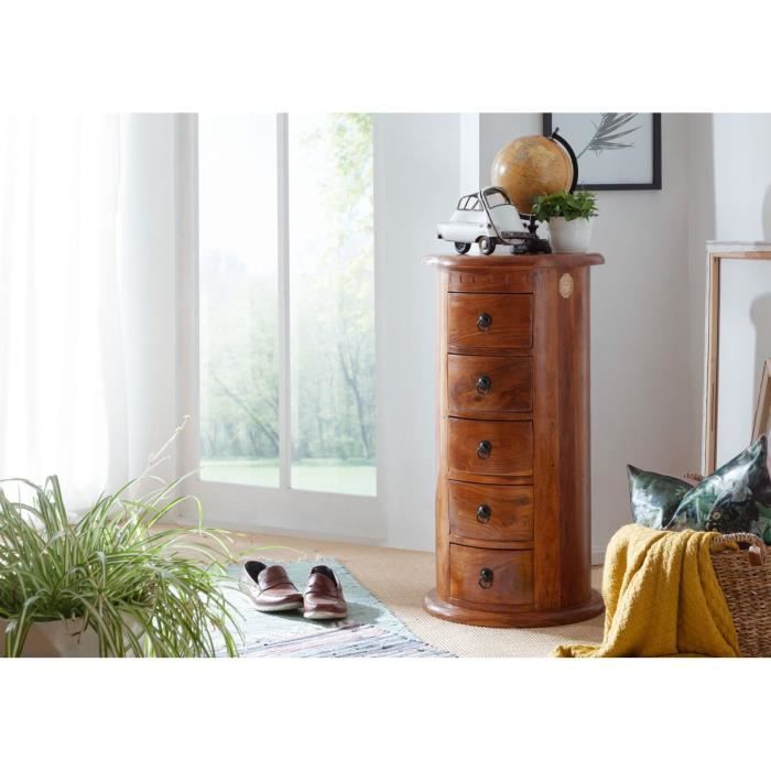 Commode ronde - Bois massif d'acacia laqué (Miel) - OXFORD 0338 ...