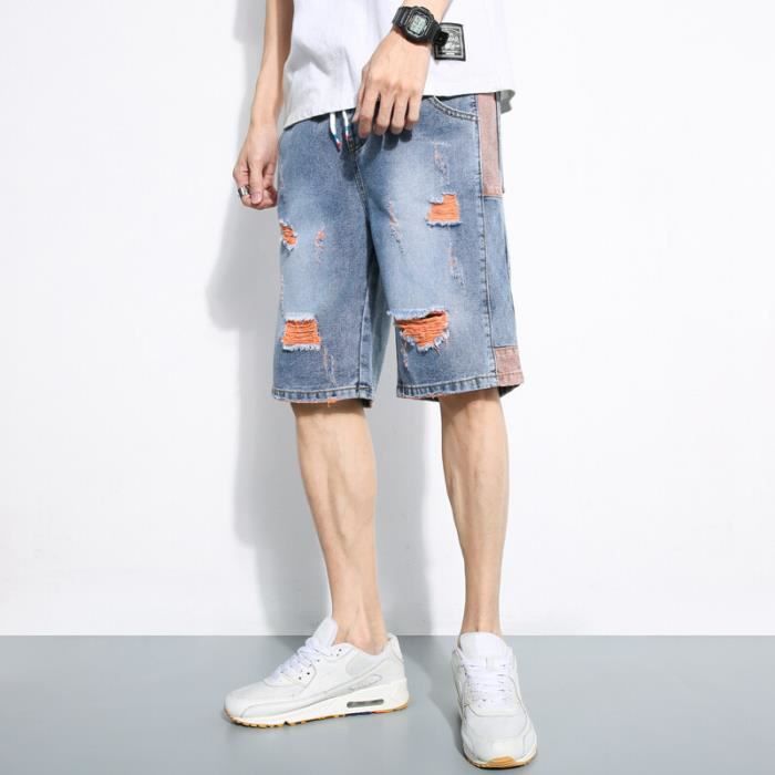 Short,Short pour Homme en Jean Denim Déchiré, Vêtement de Plage Court ...