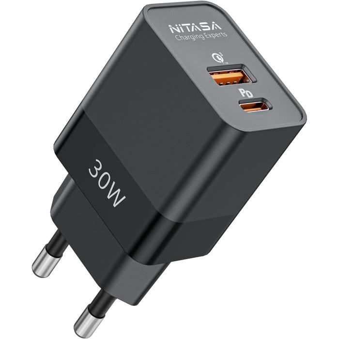 Chargeur Usb C, 30W 2 Port Rapide Pd Usb Type-C Adaptateur Secteur ...