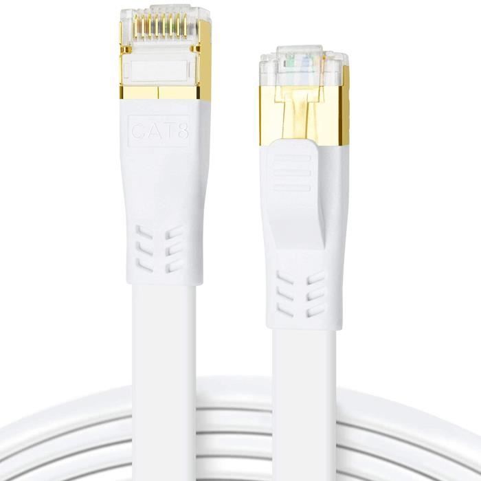 Cable Ethernet Cat 8, 20m, 40 Gbps 2000 MHz Cordon de raccordement Plat ...