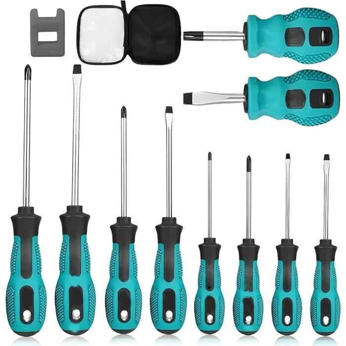 Lot De 10 Tournevis Magnétiques Avec Sac À Outils, 5 Tailles, Tournevis Cruciformes Et Tournevis ...