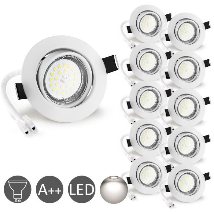 Wowatt 10X Led Spot Encastrable Blanc 6W Equi 50W Halogène Spot gu10 LED Encastré Blanc Froid ...