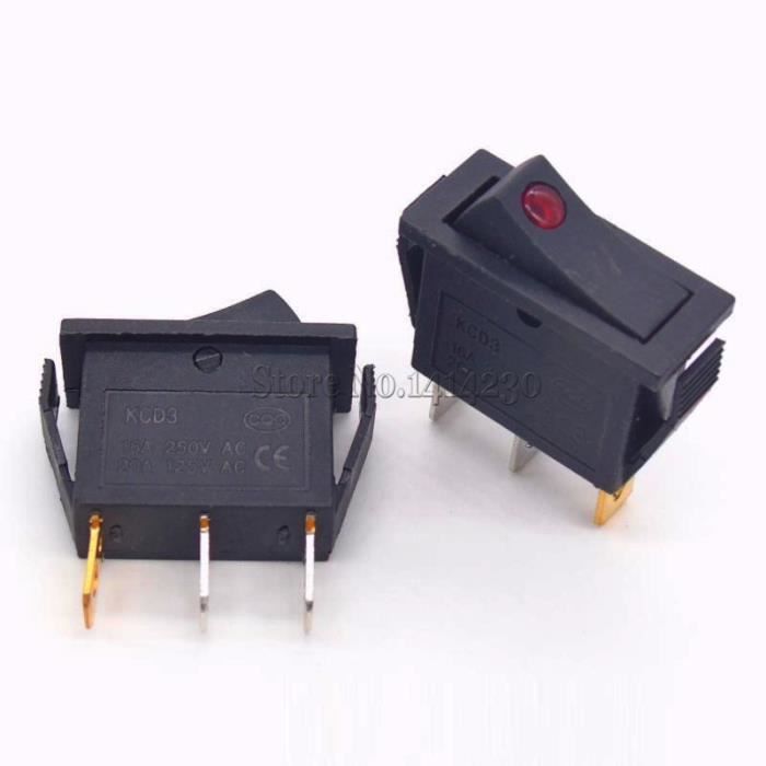 Red Led Dot -Interrupteur à bascule KCD3,16a,250V,20a,125vac,2 broches ...
