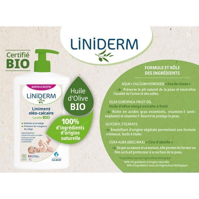 Liniment - Gilbert - Liniderm - Certifié Bio - 1 l - Hypoallergénique ...