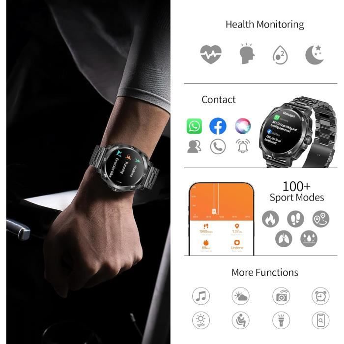 Montre Connectée Homme Ronde Avec Bluetooth Appel 1,5" Hd Ecran Tactile ...