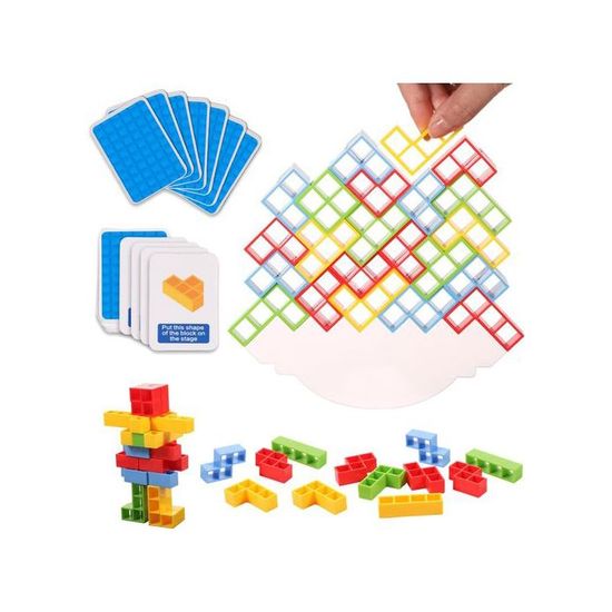 Jeu d'Adresse Tetra Tower 48 Blocs Équilibre et 22 Cartes - Jeu de ...