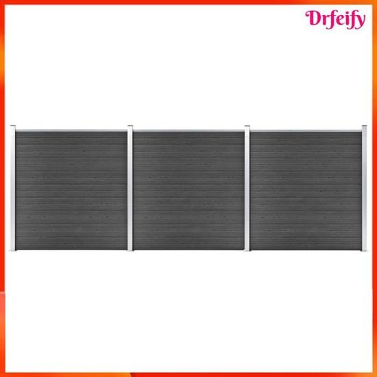 Ayhao Ensemble de panneau de clôture WPC 526x186 cm Noir 123456 - Cdiscount Jardin