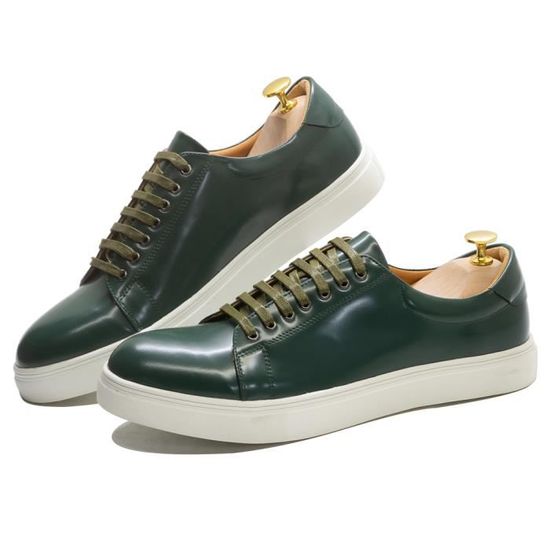 Chaussures en cuir verni véritable pour hommes, baskets classiques à ...