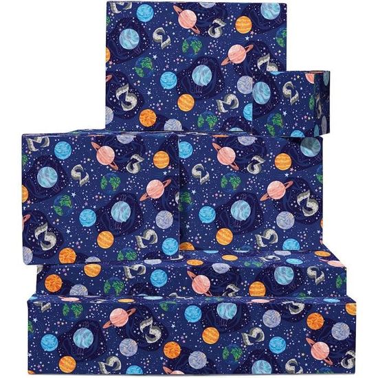 Papier Cadeau Espace Pour Enfant - 6 Feuilles De Papier Cadeau Avec ...