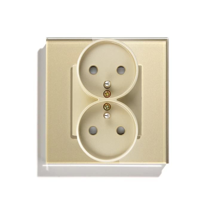 Prise électrique double dorée 230V avec broche et cadre en verre ...