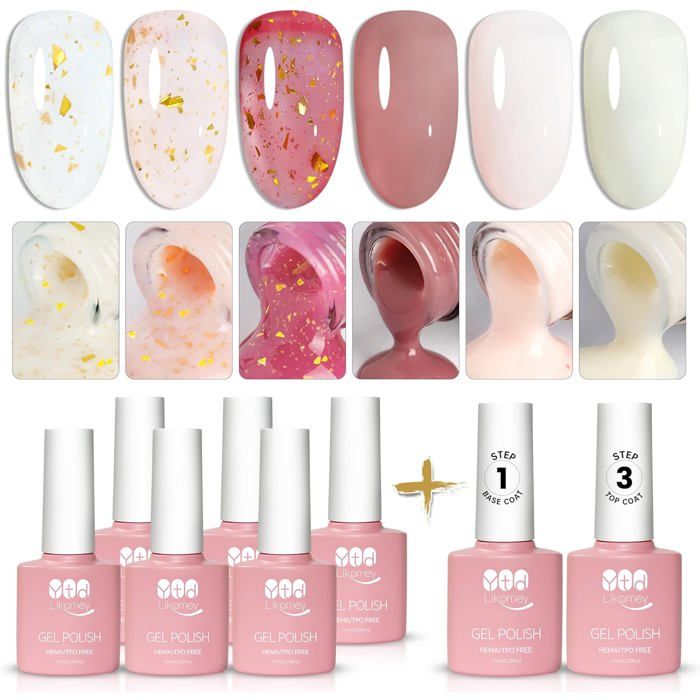 Vernis Gel Semi Permanent Set,Translucide 6 Couleurs Avec Base et Top ...