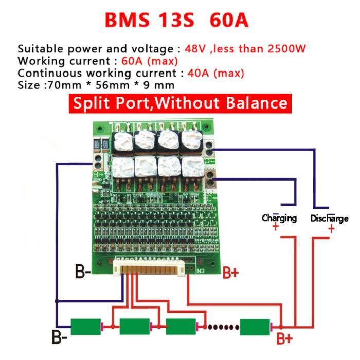 13S 60A--Bms 13s 60a 48v Bms Avec Balance 18650 Li-ion Lithium Battery ...