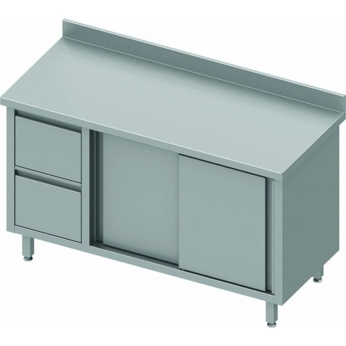 Table Armoire Inox Adossée - Porte Coulissante & 2 Tiroirs - Gamme 600 ...