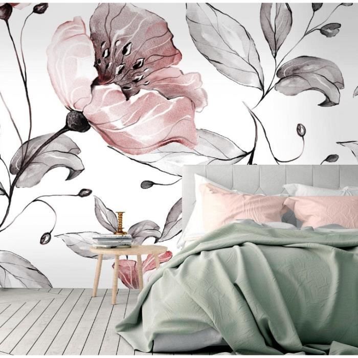 Art Murals Papiers Peints Vinyle,350 250cm,Fleurs en rose et gris ...
