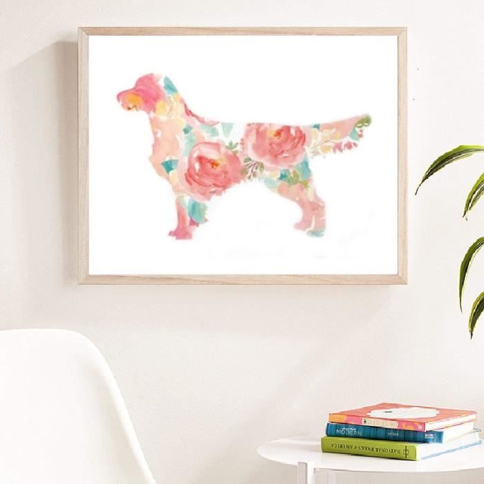 Aquarelle Golden Retriever Poster Chien Aquarelle Art Print Floral ...