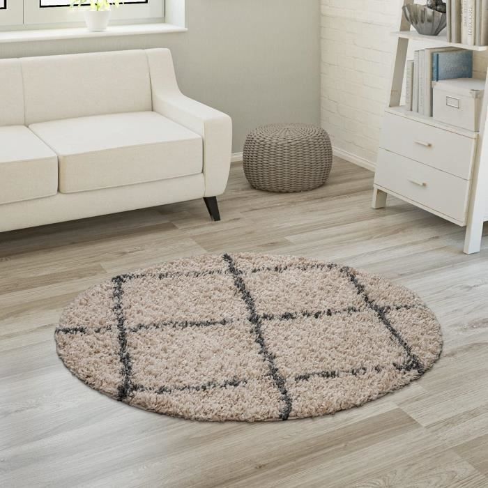 Tapis À Poils Longs, Shaggy Doux Salon Style Scandinave Avec Motif Losanges, Dimension:80 Cm ...
