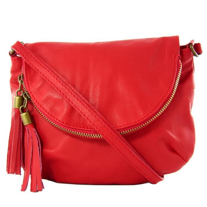 Petit sac bandoulière femme en cuir rouge Rouge - Cdiscount Bagagerie ...